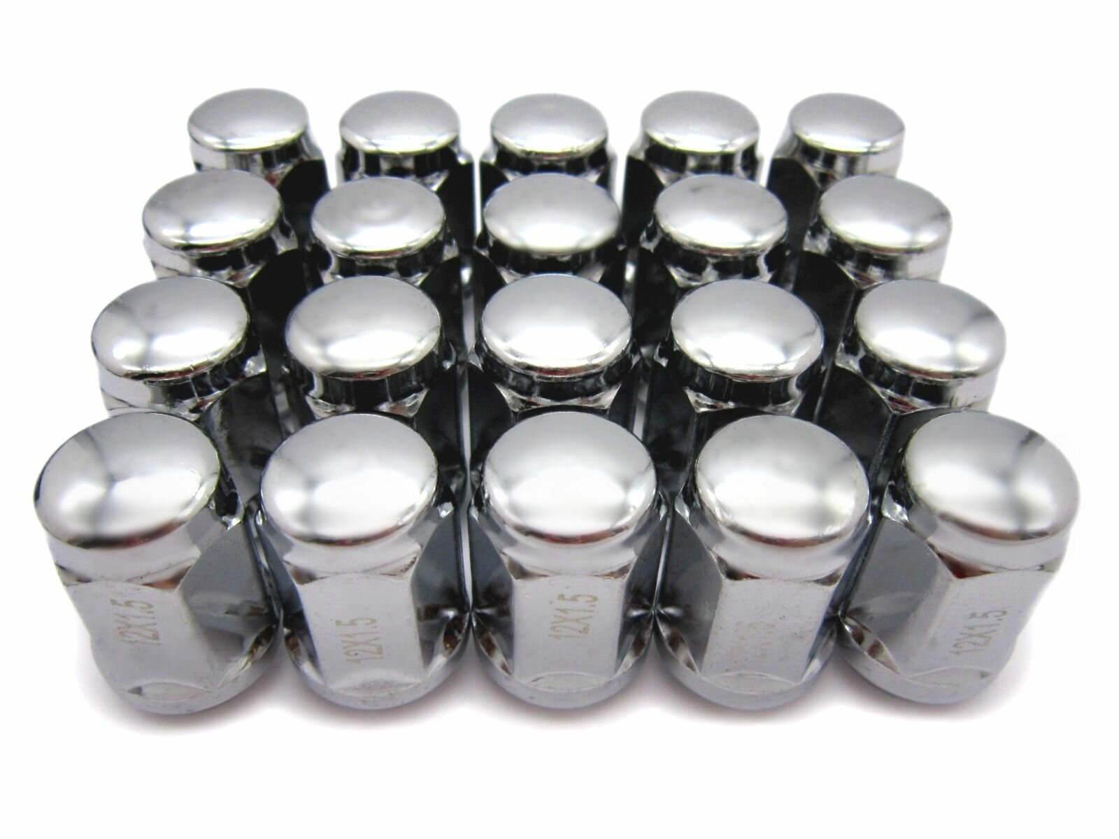 Гайки колесные М12х1,5 хром цельнометаллические под ключ 19 мм высота 34 мм конус с выступом, закрытые 20 шт.