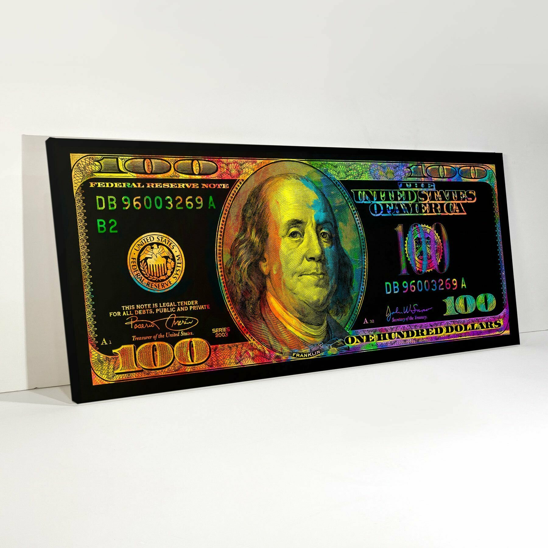 Картина 100 Долларов Цветные на холсте 60х25см