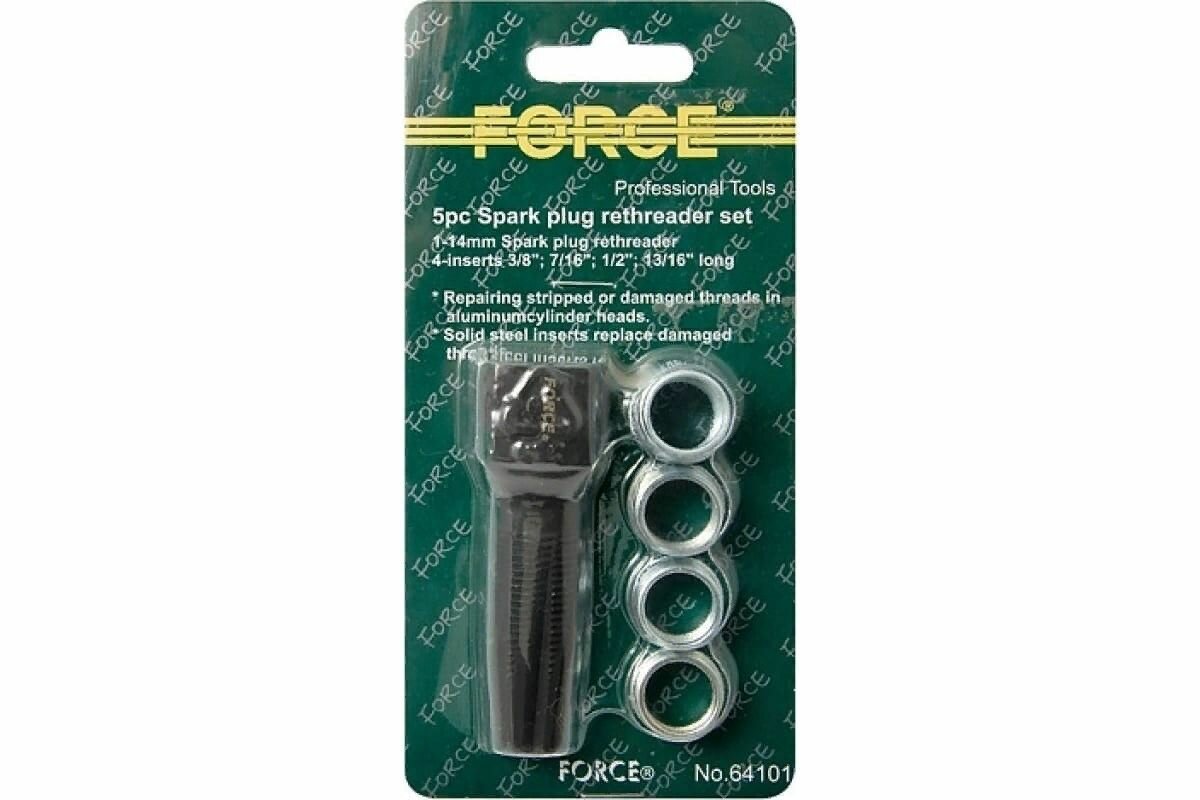 Свечной набор: метчик и ремонтные футорки 5шт FORCE 64101