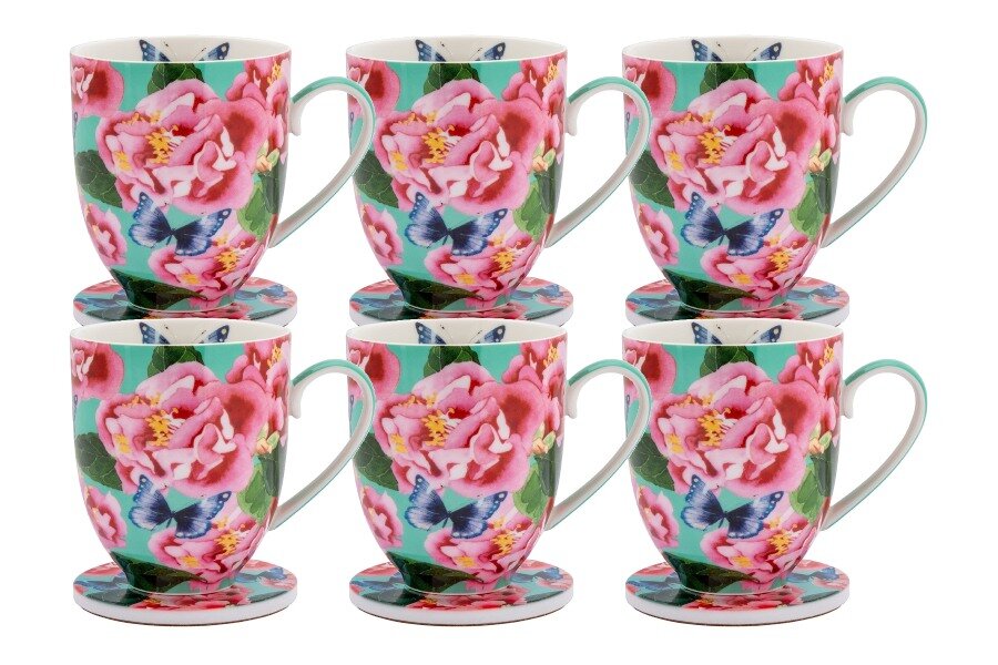 Набор 6 кружек с подставками Камелии, 0,4 л (Maxwell&Williams)