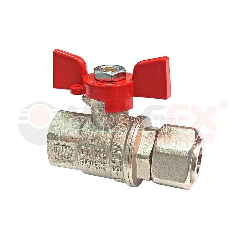 Кран шаровой латунный PREMIUM для воды 1/2дюйм ВР/ВР бабочка с накид. г. Никелир-й 11Б27фт1М (56/14) VALFEX VF.241. NB1.012. PREMIUM