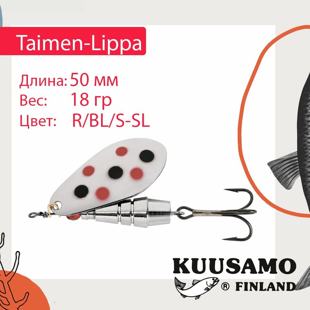 Блесна для рыбалки Kuusamo Taimen-Lippa 18гр. R/BL/S-S (вращающаяся)