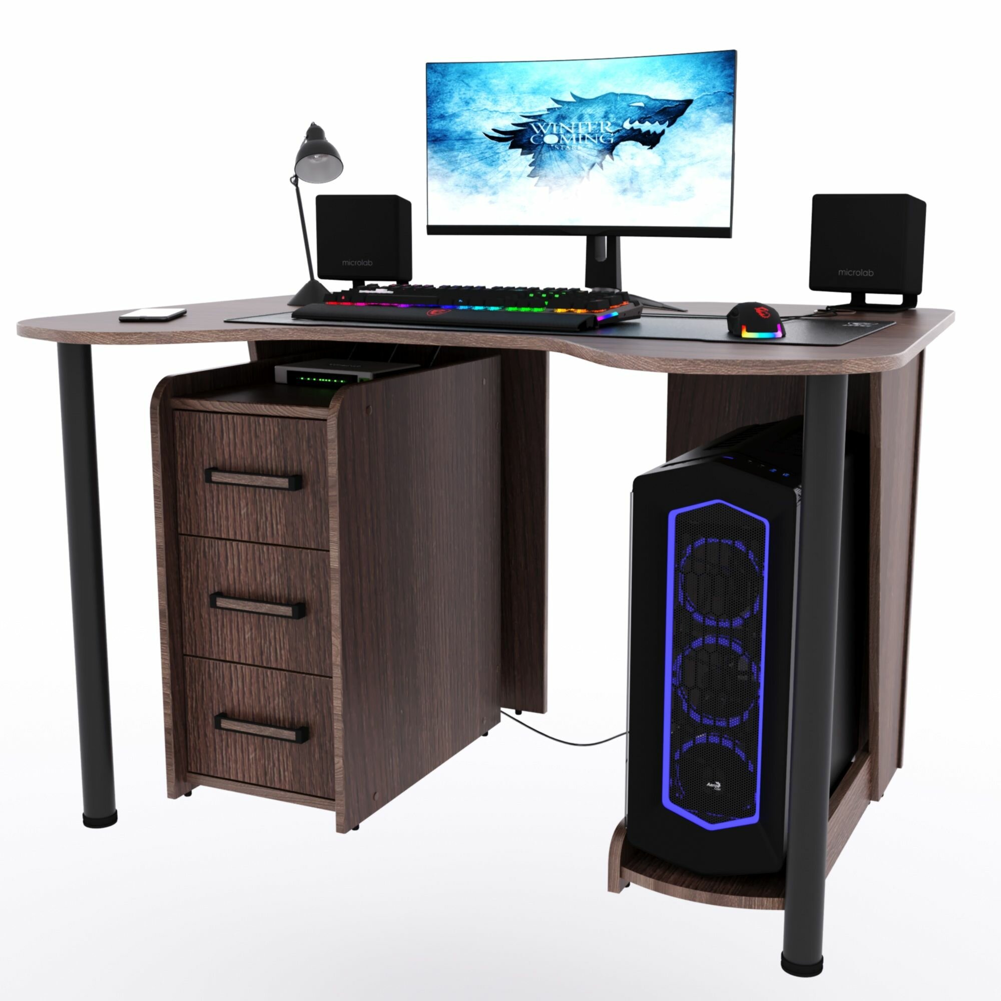 Игровой компьютерный стол "Старк" с тумбой, 140x90x75 см, шимо тёмный