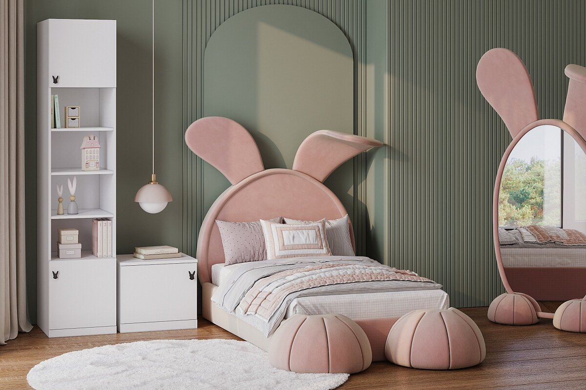 Детская стенка МебельЛэнд24 Банни - 1 МДФ Белый 90x52x210 со шкафом с тумбой