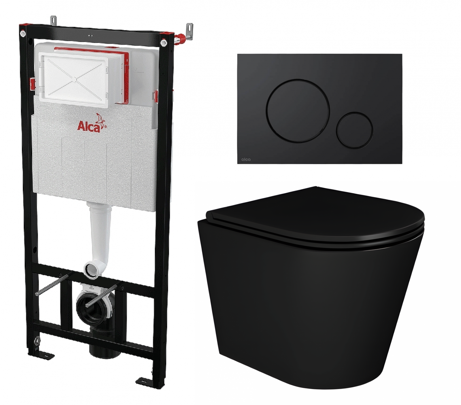 Комплект 3 в 1 инсталляция AlcaPlast AM101/1120-4:1 RU M678-0001 + Унитаз подвесной Enio Cento BL черный EN4280035 + кнопка черная матовая