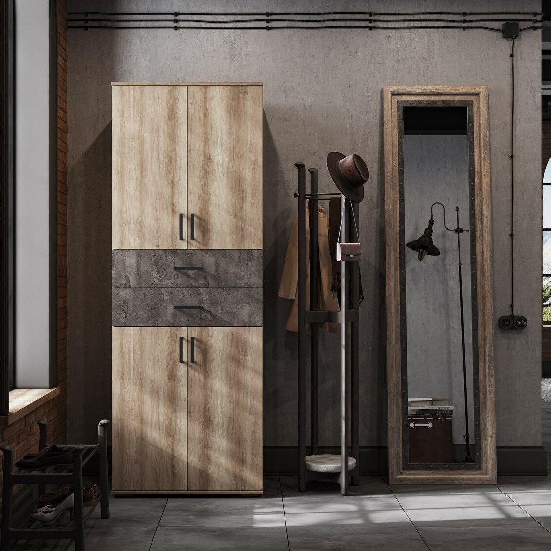 Шкаф с ящиками и полками, для белья и одежды 800х2200х500мм ЛДСП