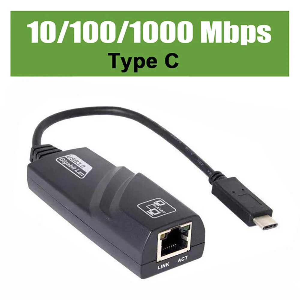 Ethernet адаптер Type-C 10/100/1000 Mbps черный