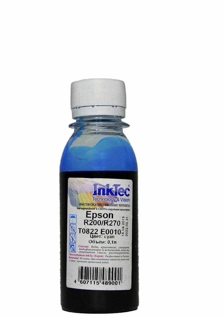 Чернила для Epson R200/R270/R290/T50/P50/L800, 0,1л, InkTec, cyan. (синий)