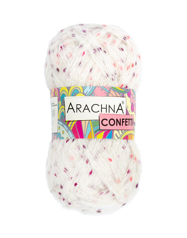 ARACHNA CONFETTI пряжа 30% мохер, 30% акрил, 20% нейлон, 20% полиэстер 100 г 110 м цвет №2765 белый-розовый-фиолетовый (1шт)