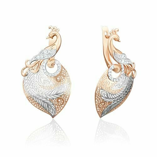 Серьги, красное золото, 585 проба, фианит