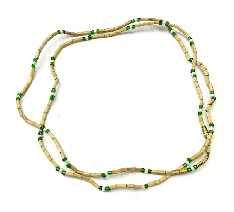 Кантхималы двухрядные из дерева туласи с Зеленым и Белым бисером (длина нити 80 см.), 1 шт.