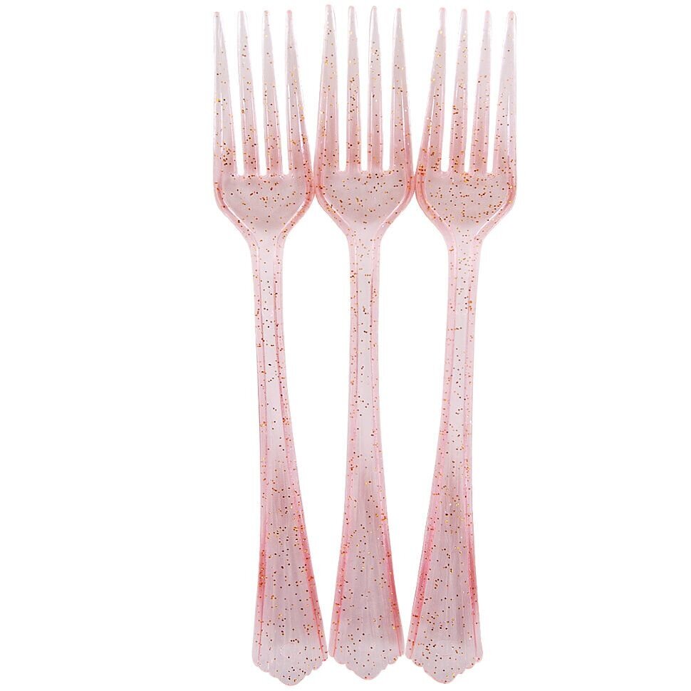Вилки, Прозрачный/Розовый, с блестками, 18 см, 10 шт.