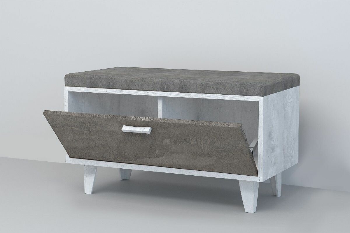 Обувница "Эго" ОБ-1 (НГ) Бетон Светлый/Камень Темный, фасад откидной