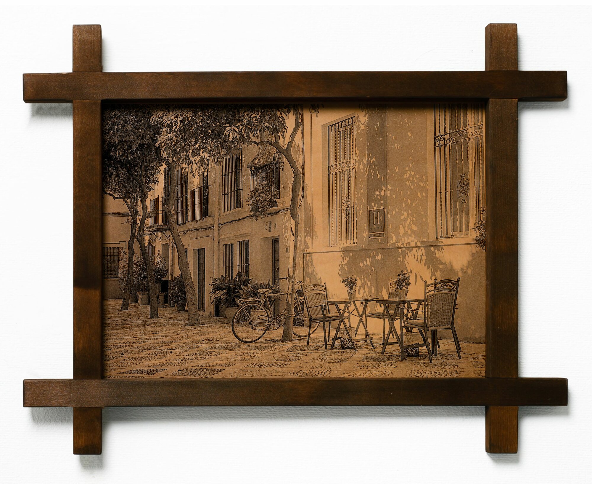 Интерьерная картина из натуральной кожи "Прогулка на велосипедах", декоративное настенное панно в деревянной раме, BoomGift