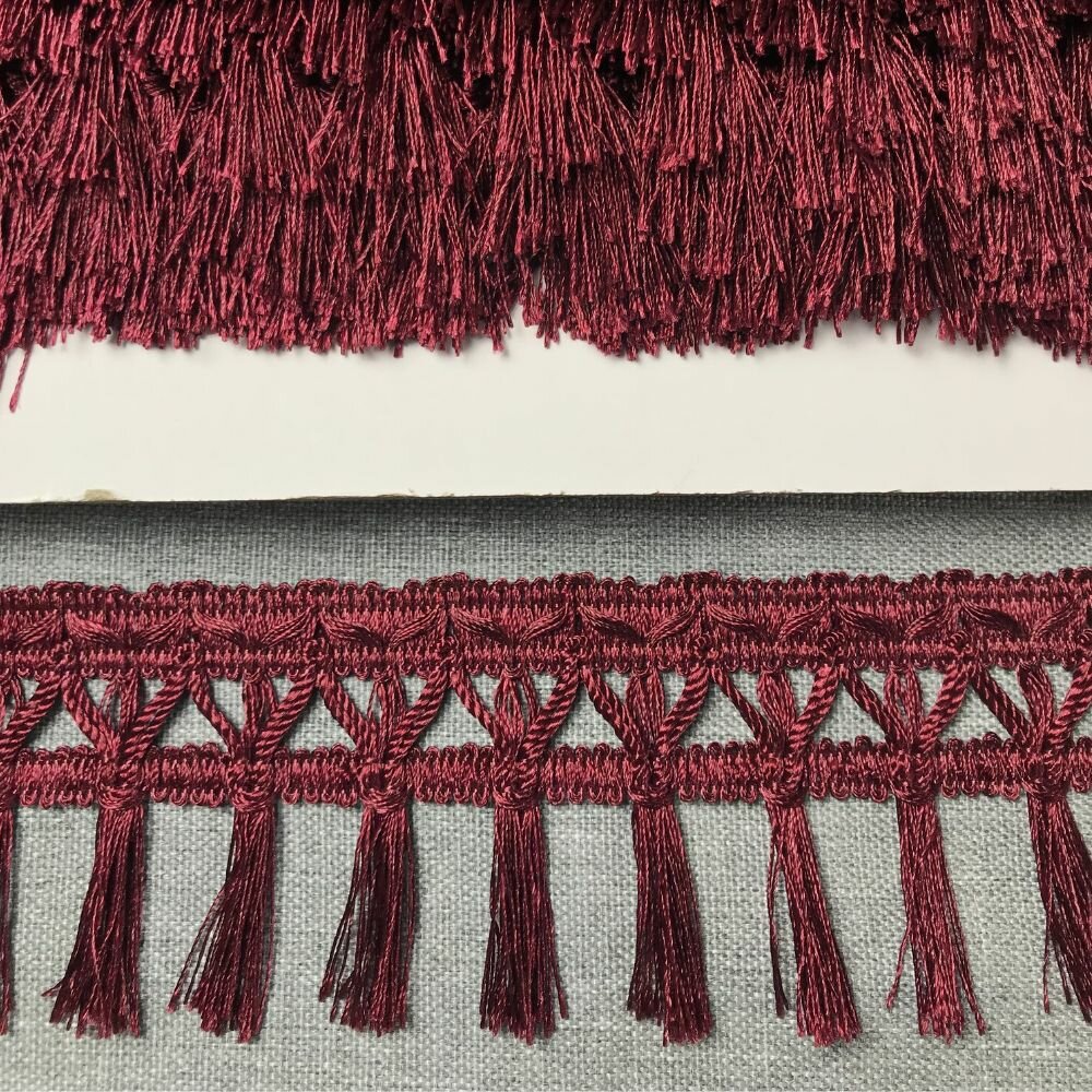 Бахрома для штор, покрывал, тесьма с кисточками для мебели, ширина 7 см, цв. бордовый, длина 5 метров