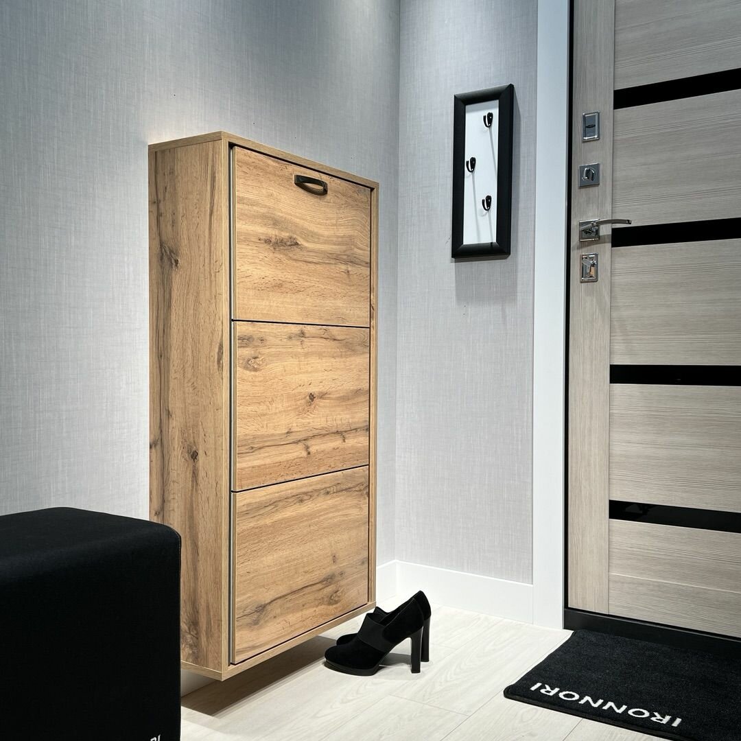 Обувница в прихожую IRONNORI Лайт 3 секции, Дуб Вотан, профиль бронза, 104х54.5х20 см