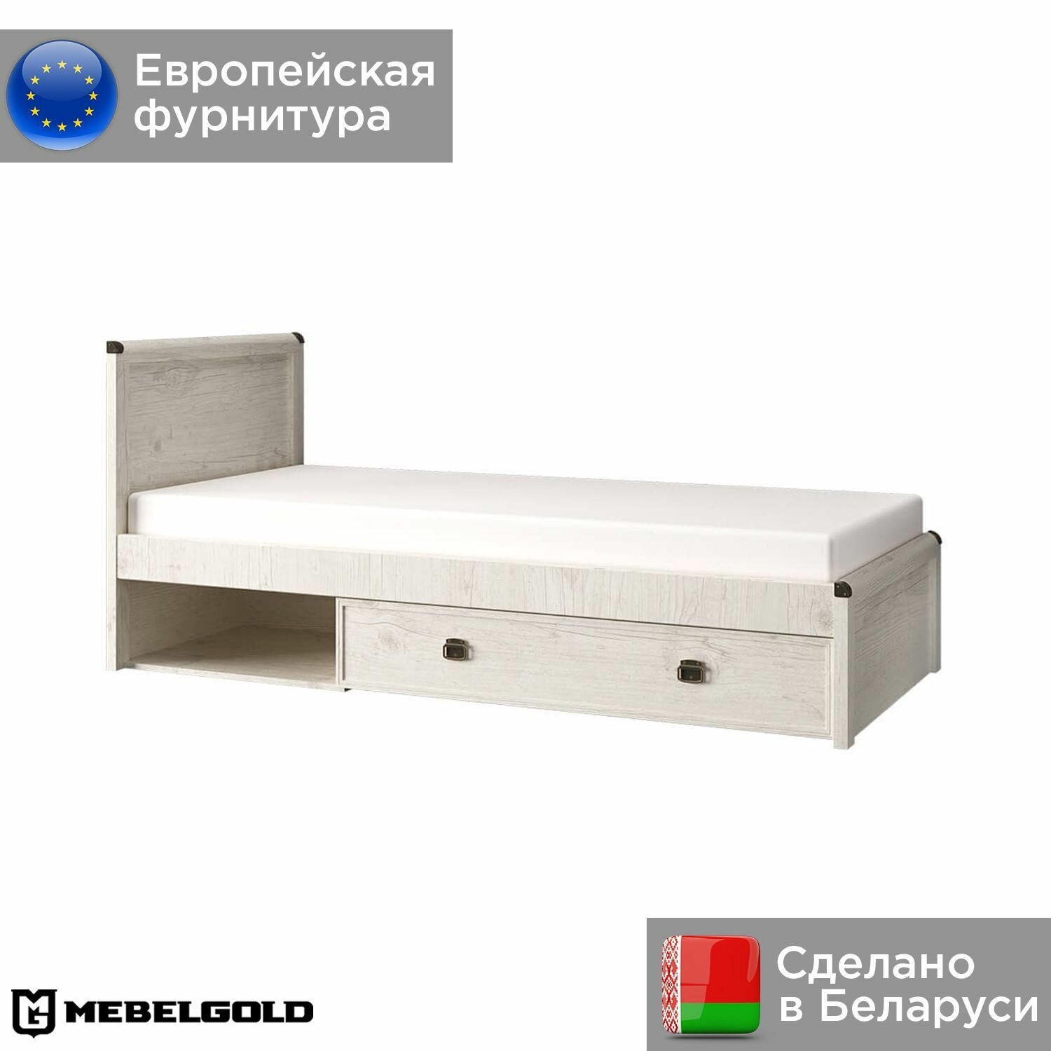 Магеллан / Magellan Односпальная кровать 90 МебельГолд, 97х205х90 см