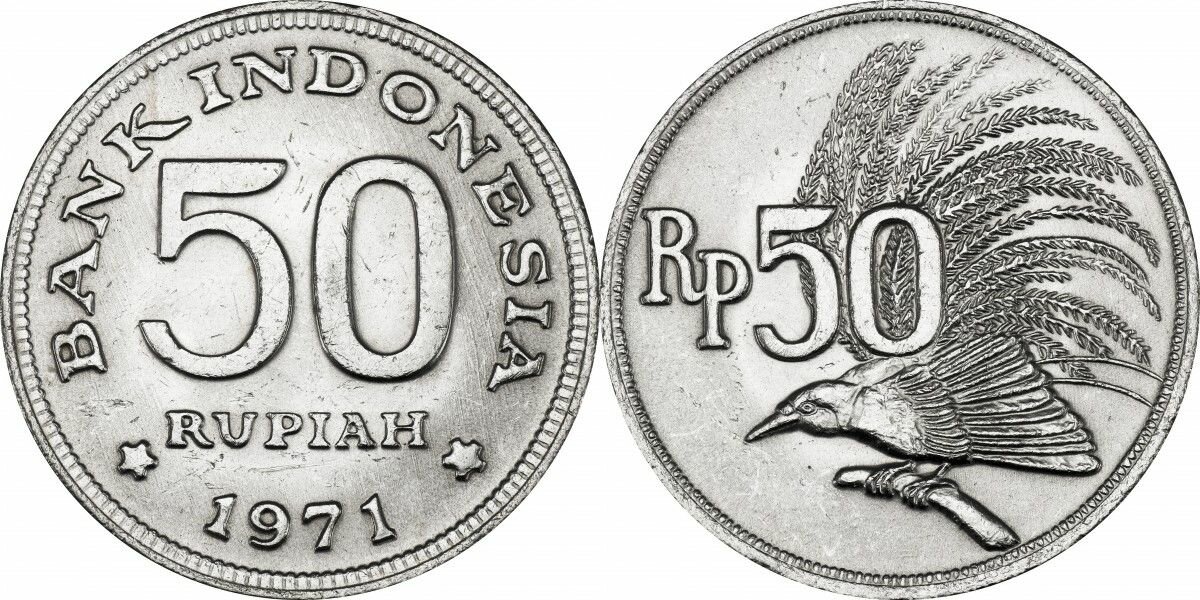 Индонезия 50 рупий, 1971 Большая райская птица XF