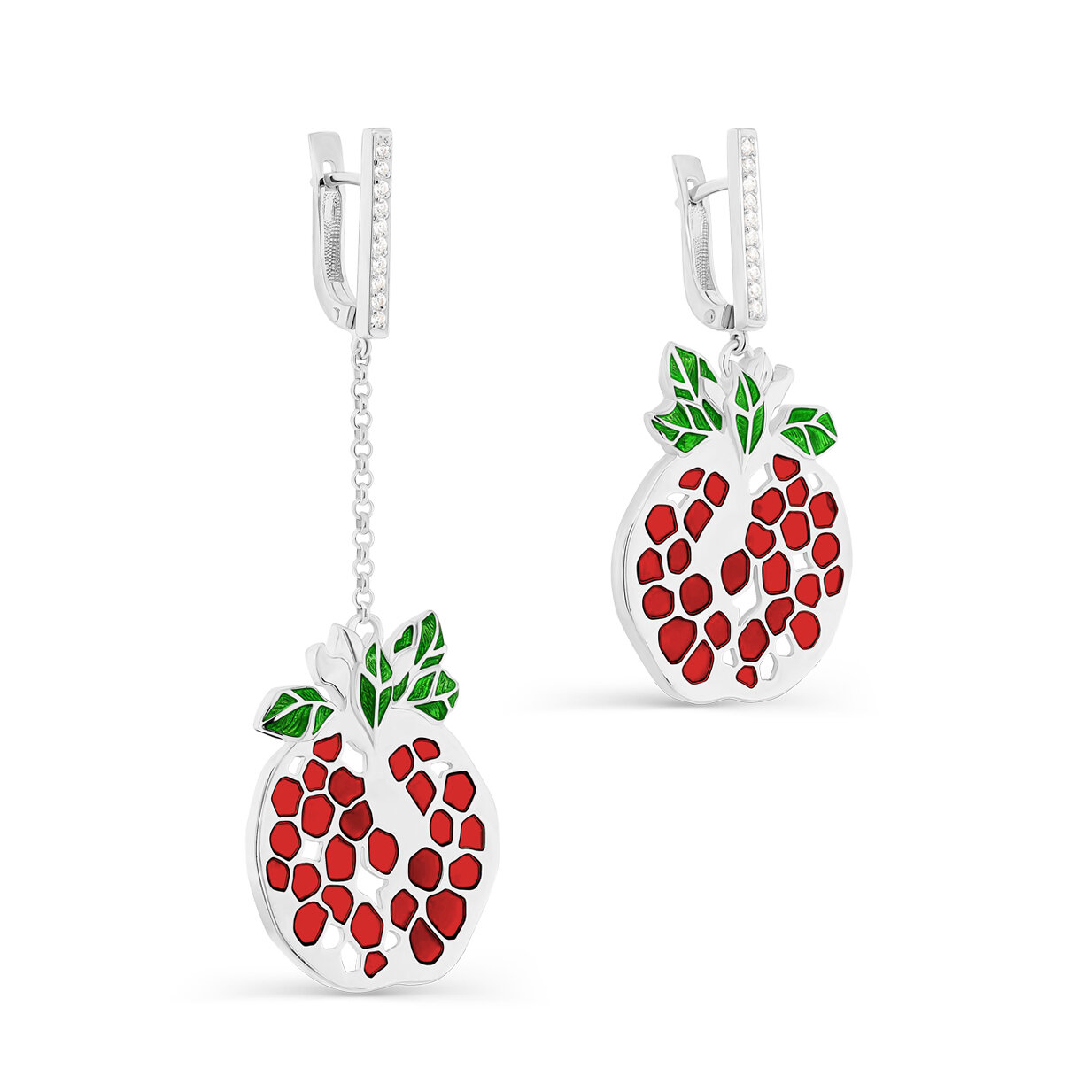 Серьги с подвесками, серебро, 925 проба, родирование, фианит
