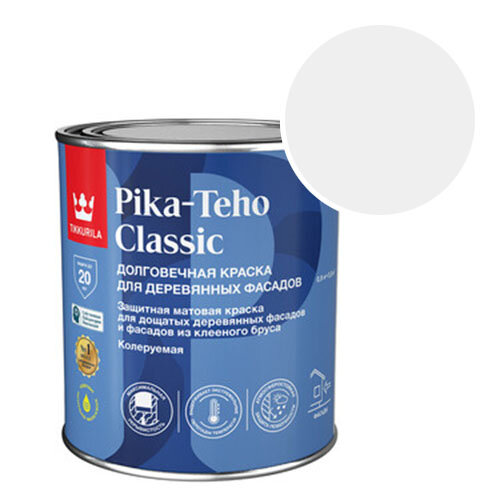 Краска фасадная по дереву Tikkurila Pika-Teho Classic водно-дисперсионная RAL 9003 (Сигнальный белый - Signal white) 0,9 л