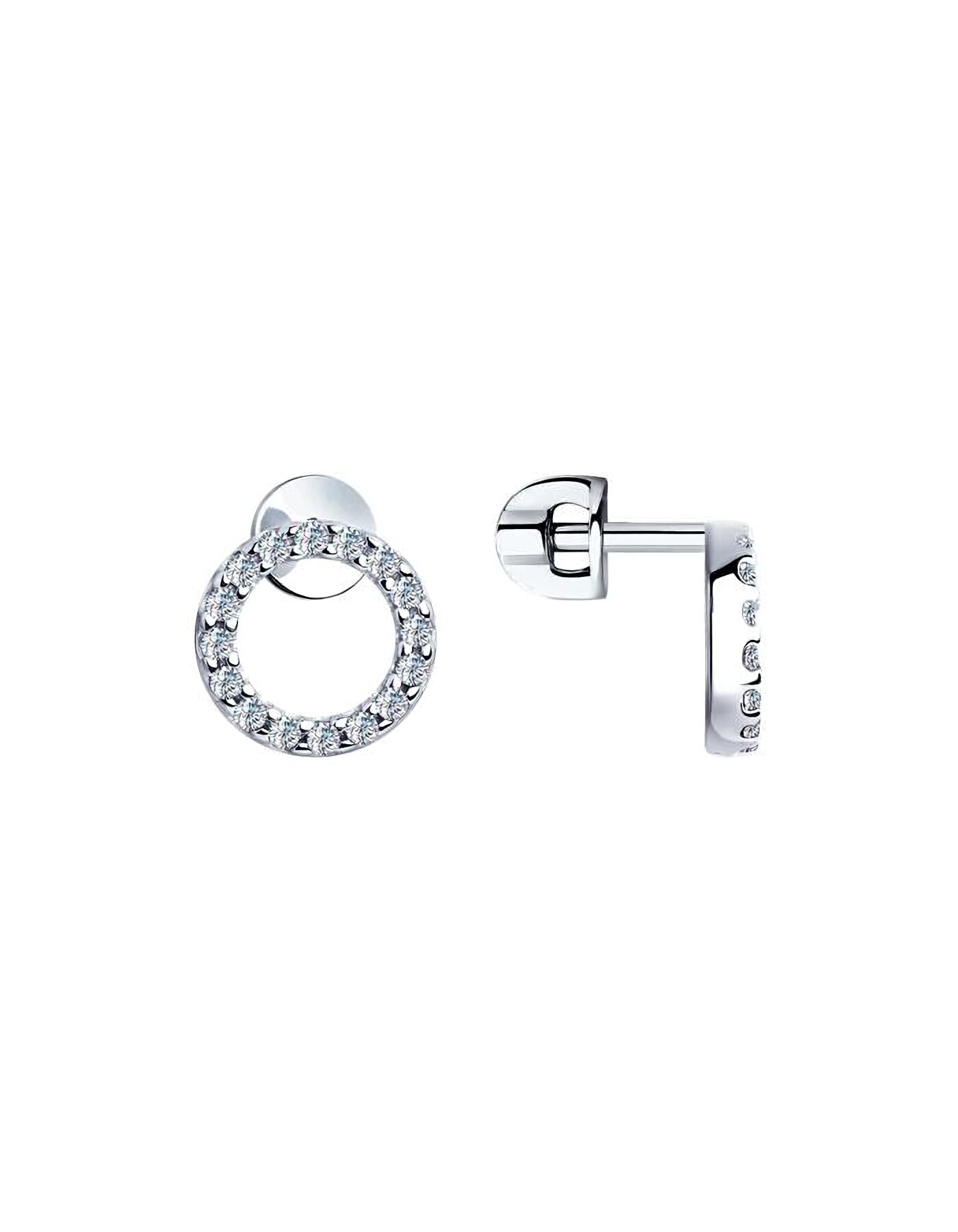 Серьги пусеты, серебро, 925 проба, родирование, фианит