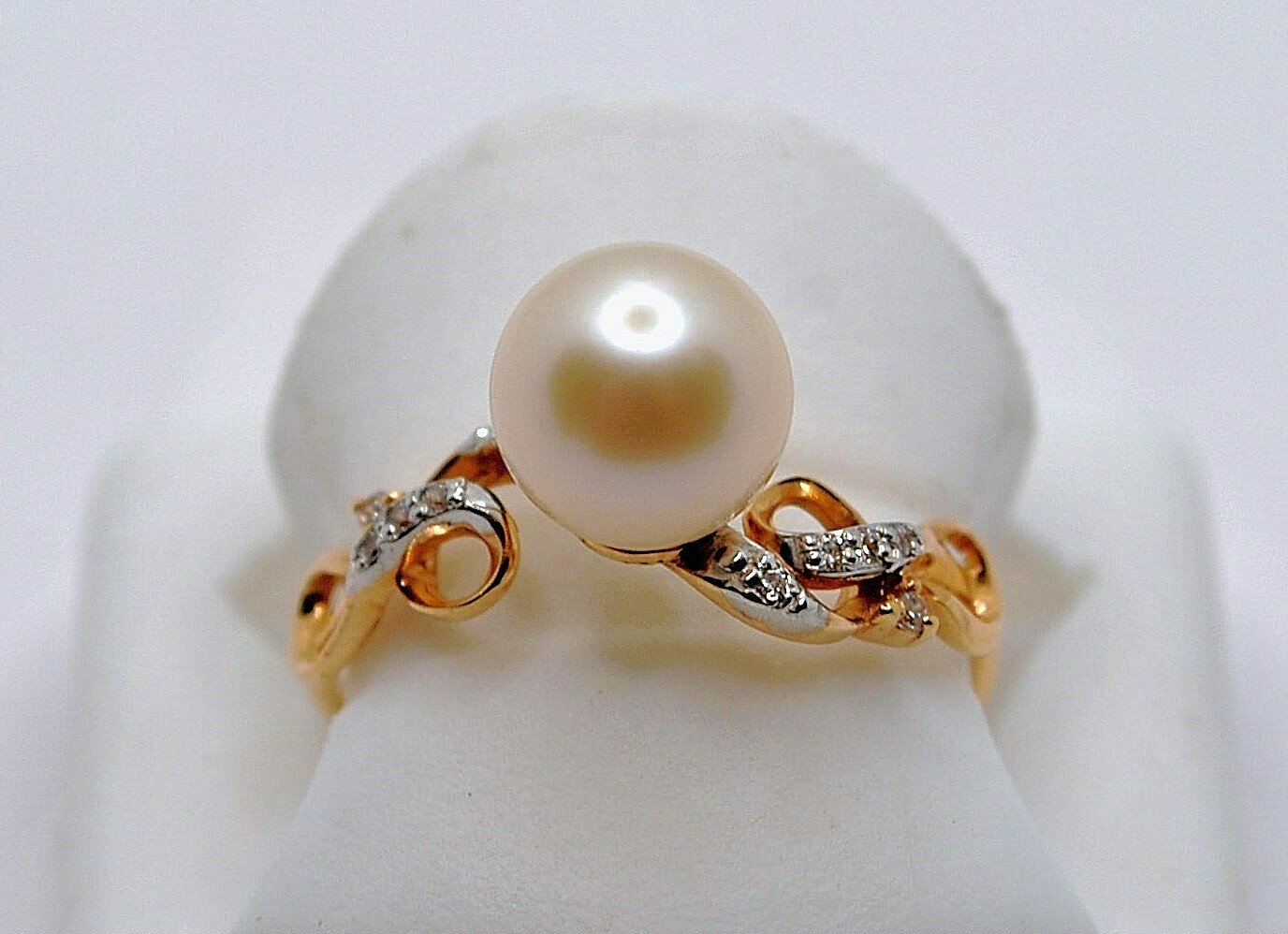 Кольцо, красное золото, 585 проба, родирование, жемчуг культивированный