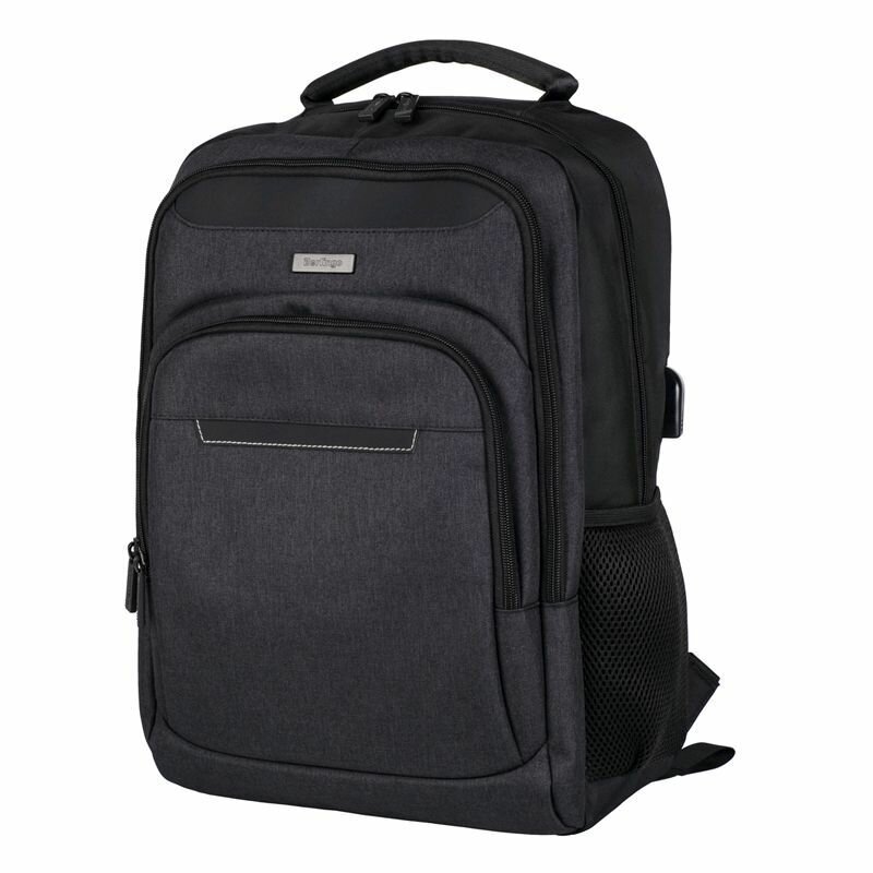 Рюкзак Berlingo City Strict black 42*29*17см, 2 отд, 3 карм, отд. для ноут, USB разъем, эргоном