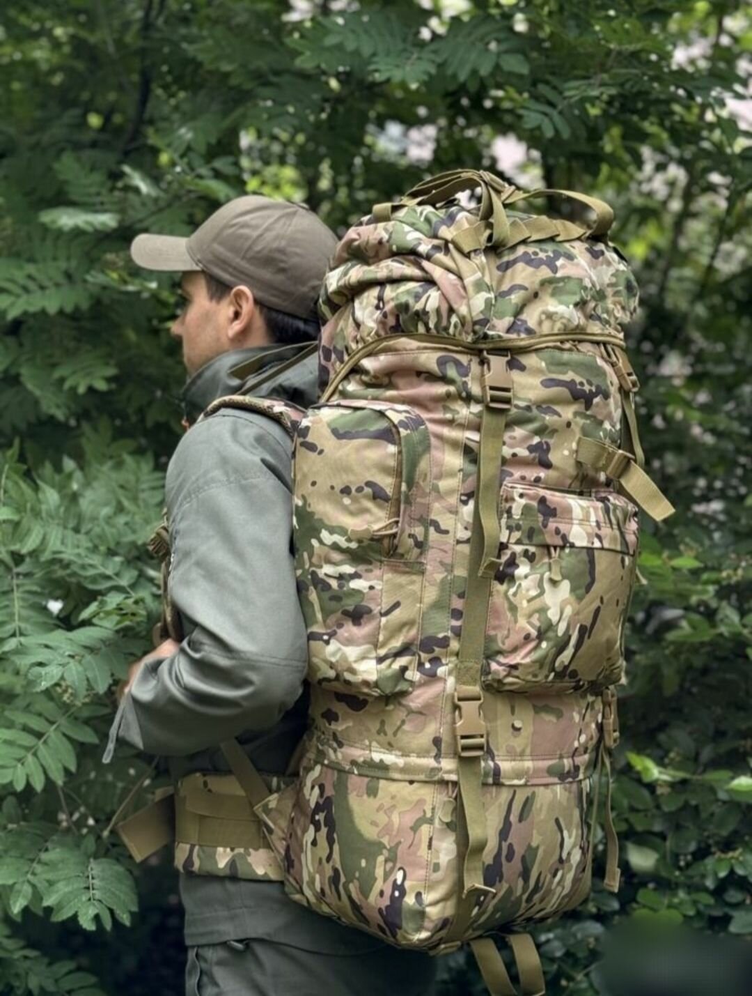 Тактический рюкзак 100 литров с алюминиевым каркасом и дождевиком/баул походный туристический мультикам