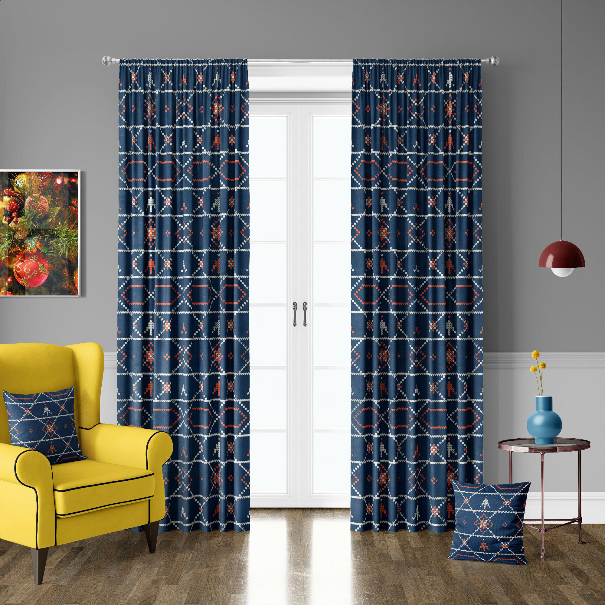 Шторы для комнаты / Новогодние шторы / Фотошторы из ткани габардин 145-260 см 2 шт. /3D шторы / Для гостиной, спальни и кухни