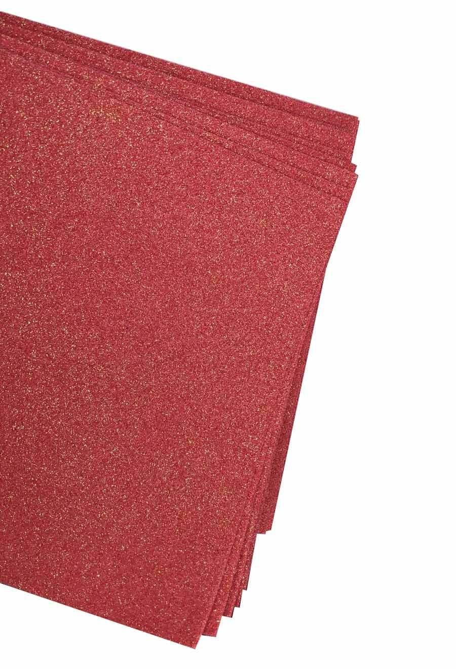 Цветная пористая резина (фоамиран) с блеском для поделок и творчества, Komas, 20х30 см, толщина 2 мм, 10 листов, красный/ Фоамиран с блестками (глиттерный)