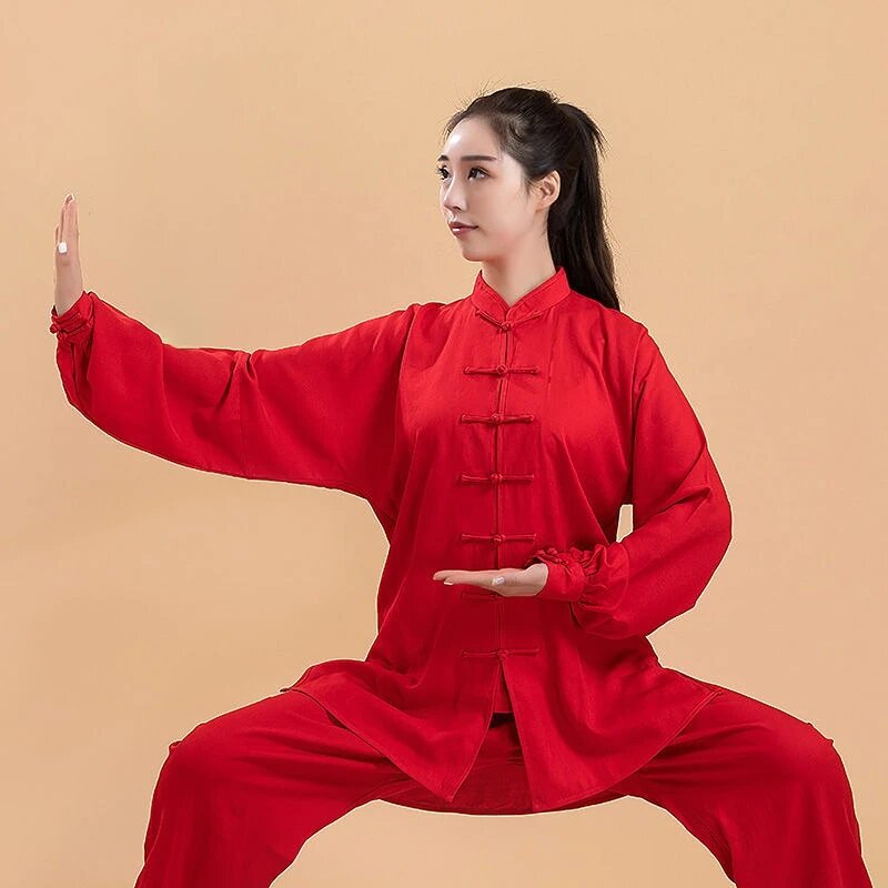 Униформа для Тай Чи из хлопка и льна, красный, XXXL