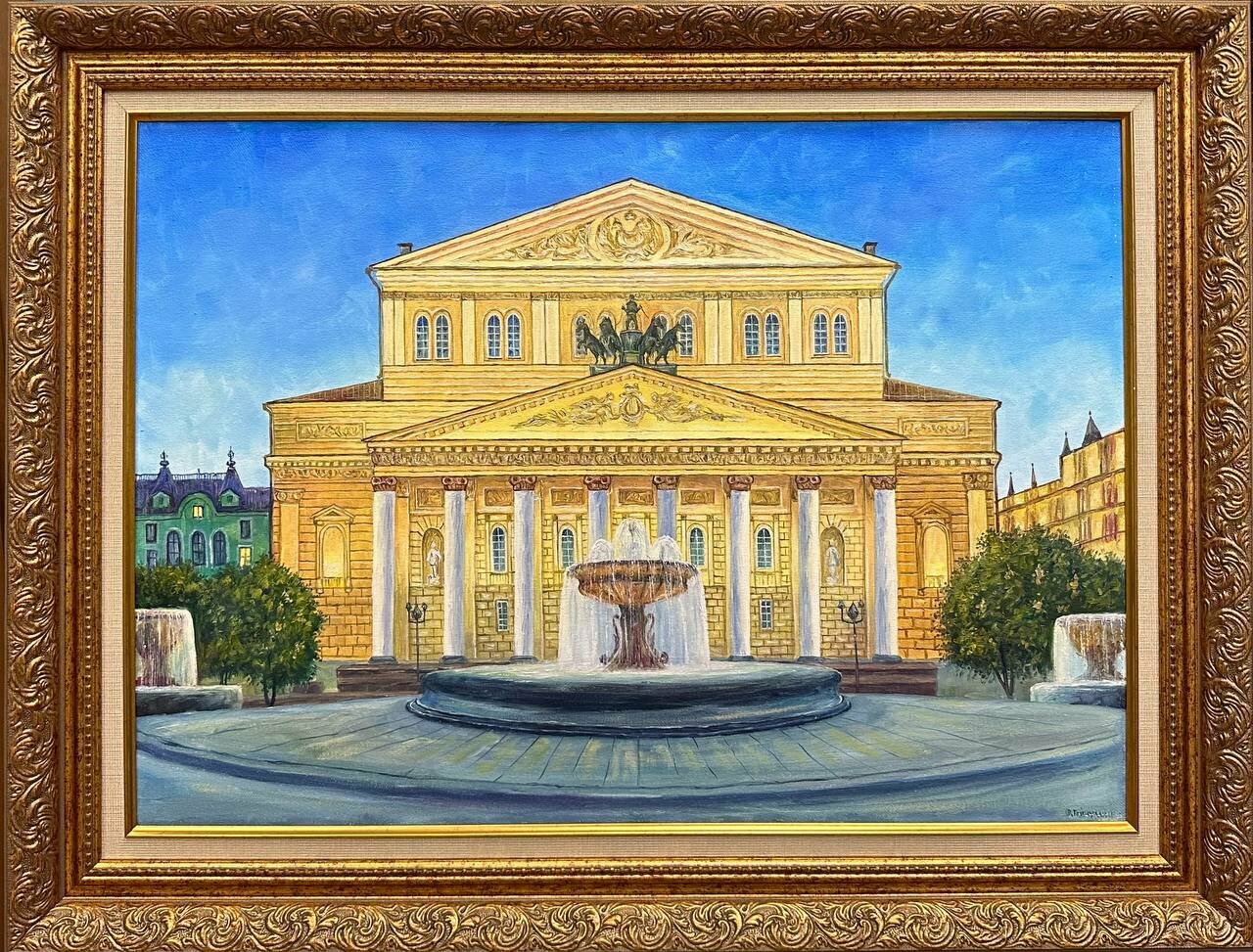 Картина маслом, городской пейзаж "Большой театр вечером"