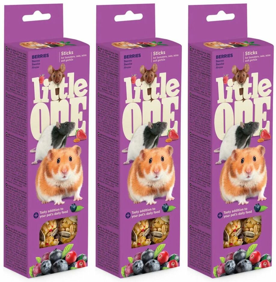 Little One Лакомство для хомяков, крыс, мышей и песчанок Палочки с ягодами, 2х60 г, 3 уп