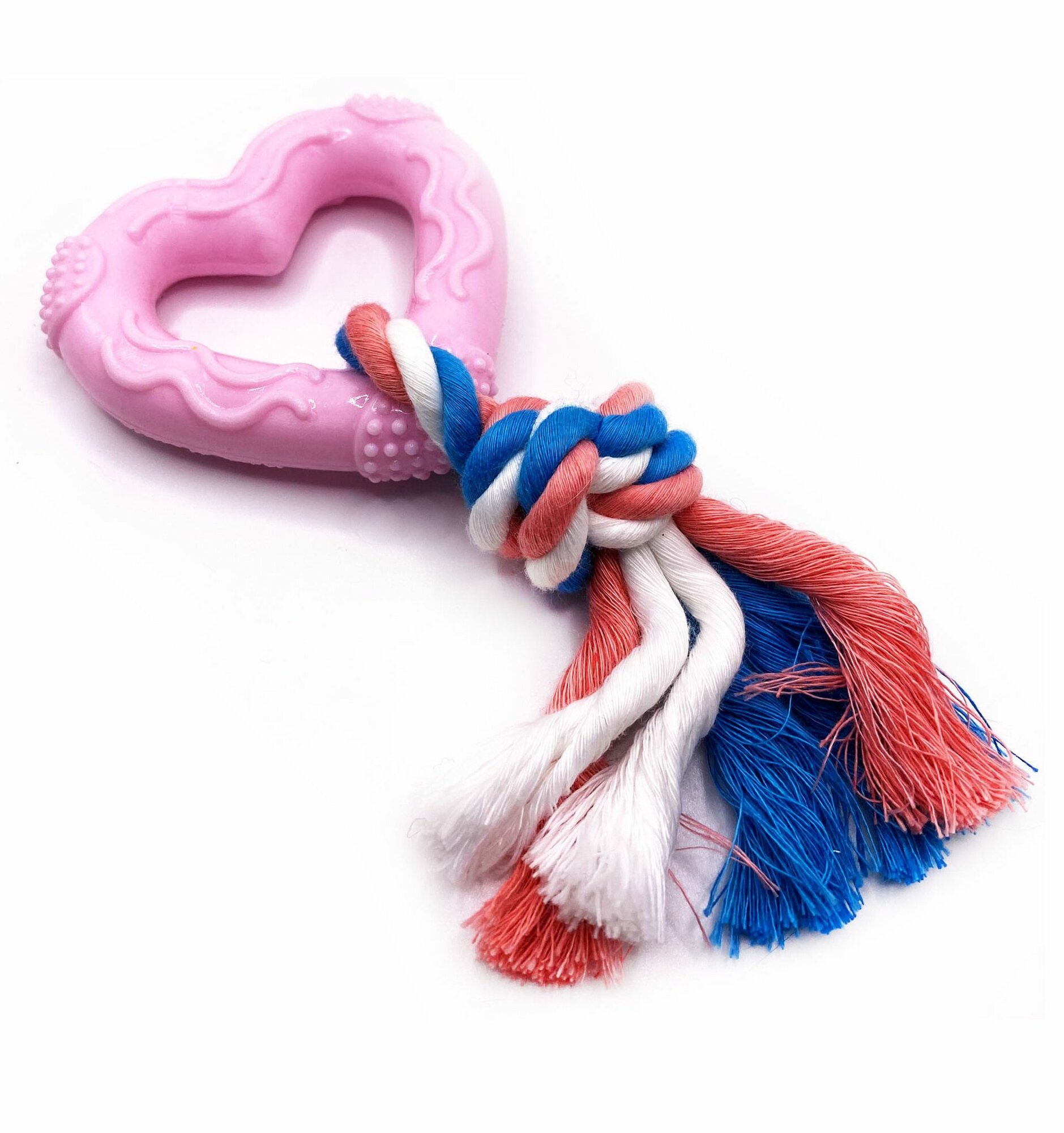 Игрушка для собак Japan Premium Pet жевательная из натурального латекса с канатом для чистки зубов. В виде сердечка