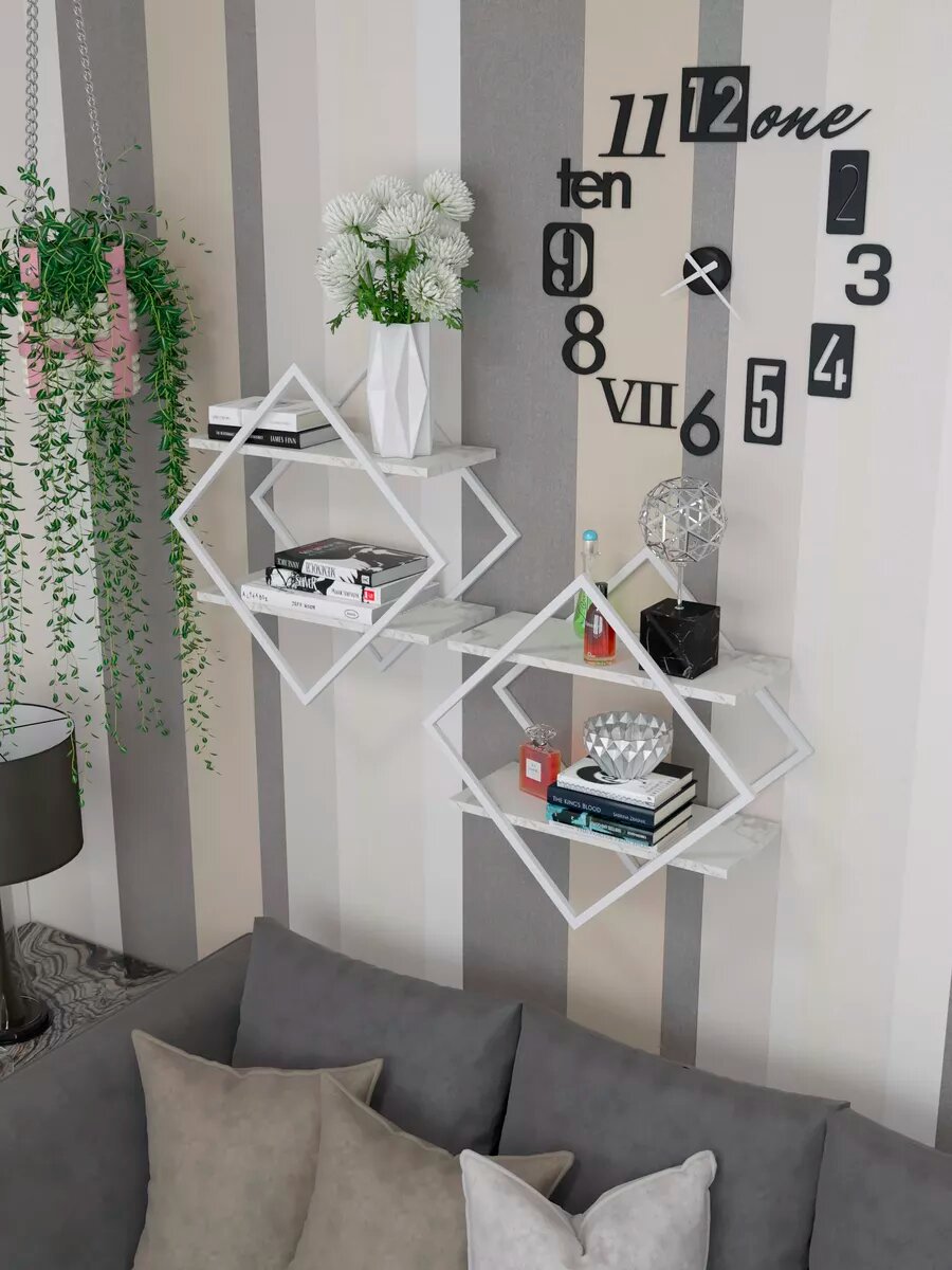 Набор полок ромб настенных белых - ББ