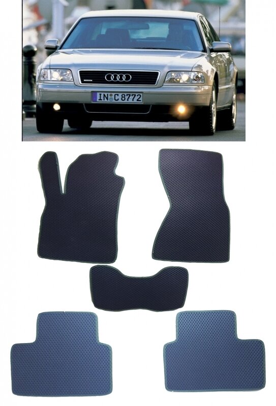 Ева коврики Audi A8 (D2) 1994 - 2002/ Ева ЭВА сота/ цвет Черный c красной окантовкой / EVA Smart / коврики в салон автомобиля Ауди