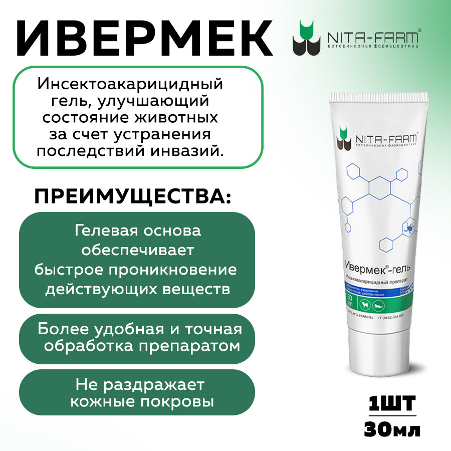 Ивермек гель для лечения акарозов собак и кошек 30мл