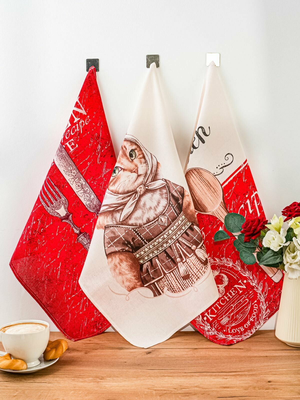 DOLL TALL / Набор кухонных полотенец 3шт 60х45 / Подарок для мамы, бабушки, тети, дочери, племяннице, сестре, жене
