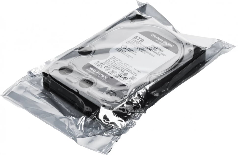 Жесткий диск WD SATA-III 6TB WD64PURZ Surveillance Purple (5400rpm) 256Mb 3.5" — фото 1