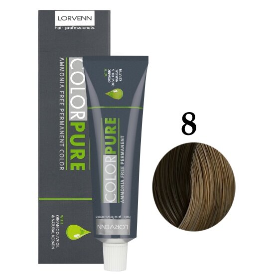 Краска для волос безаммиачная Lorvenn Color Pure, тон 8