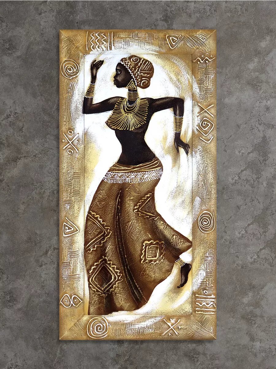 Картина вертикальная авторская работа этностиль в раме