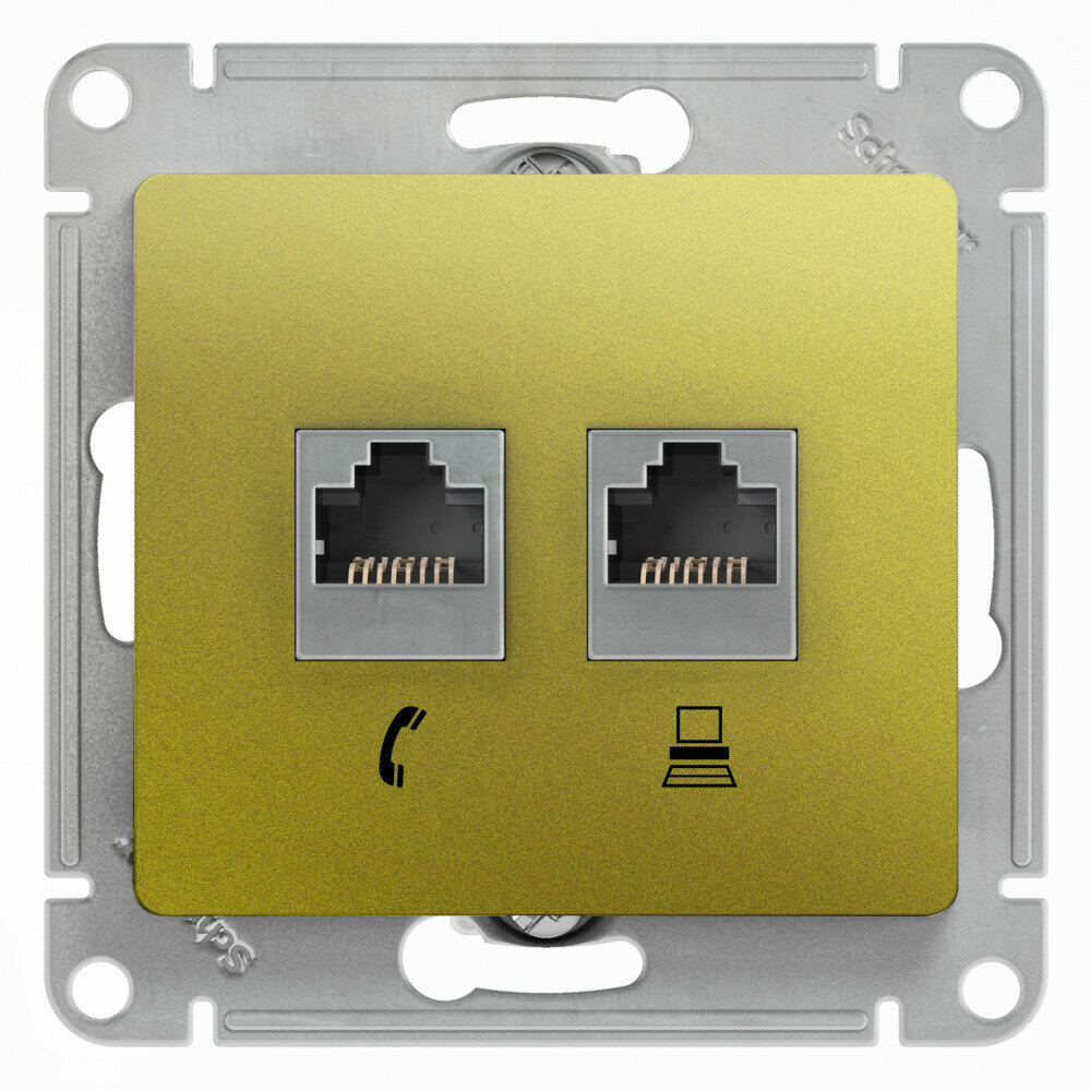 Розетка телефон+компьютер RJ45+RJ11 фисташковая зеленая Schneider Electric Glossa GSL001085