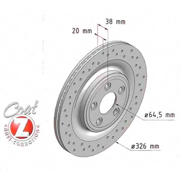 ZIMMERMANN 290.2265.52 (C2C25339 / C2D26352) диск тормозной sport задн. 326x20 / 38-5x108 \ Jaguar (Ягуар) xj
