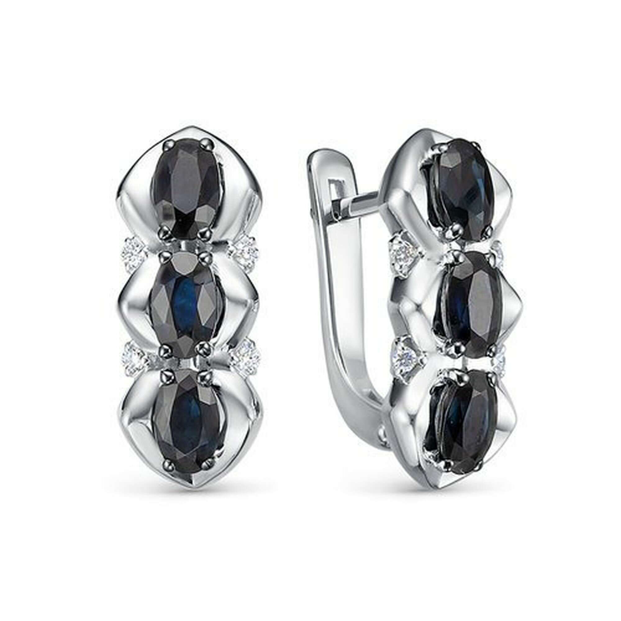 Серьги, белое золото, 585 проба, сапфир, бриллиант