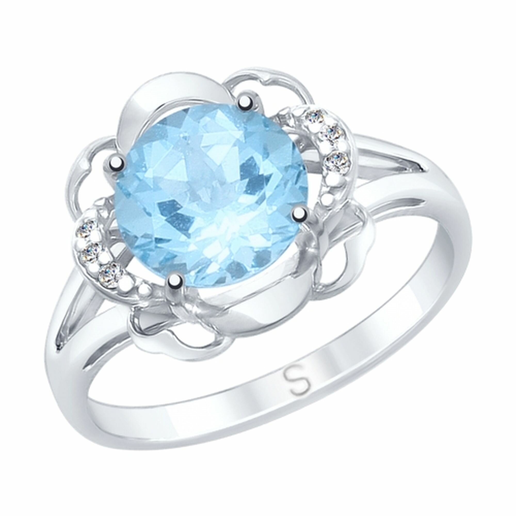 Кольцо, серебро, 925 проба, родирование, топаз, фианит