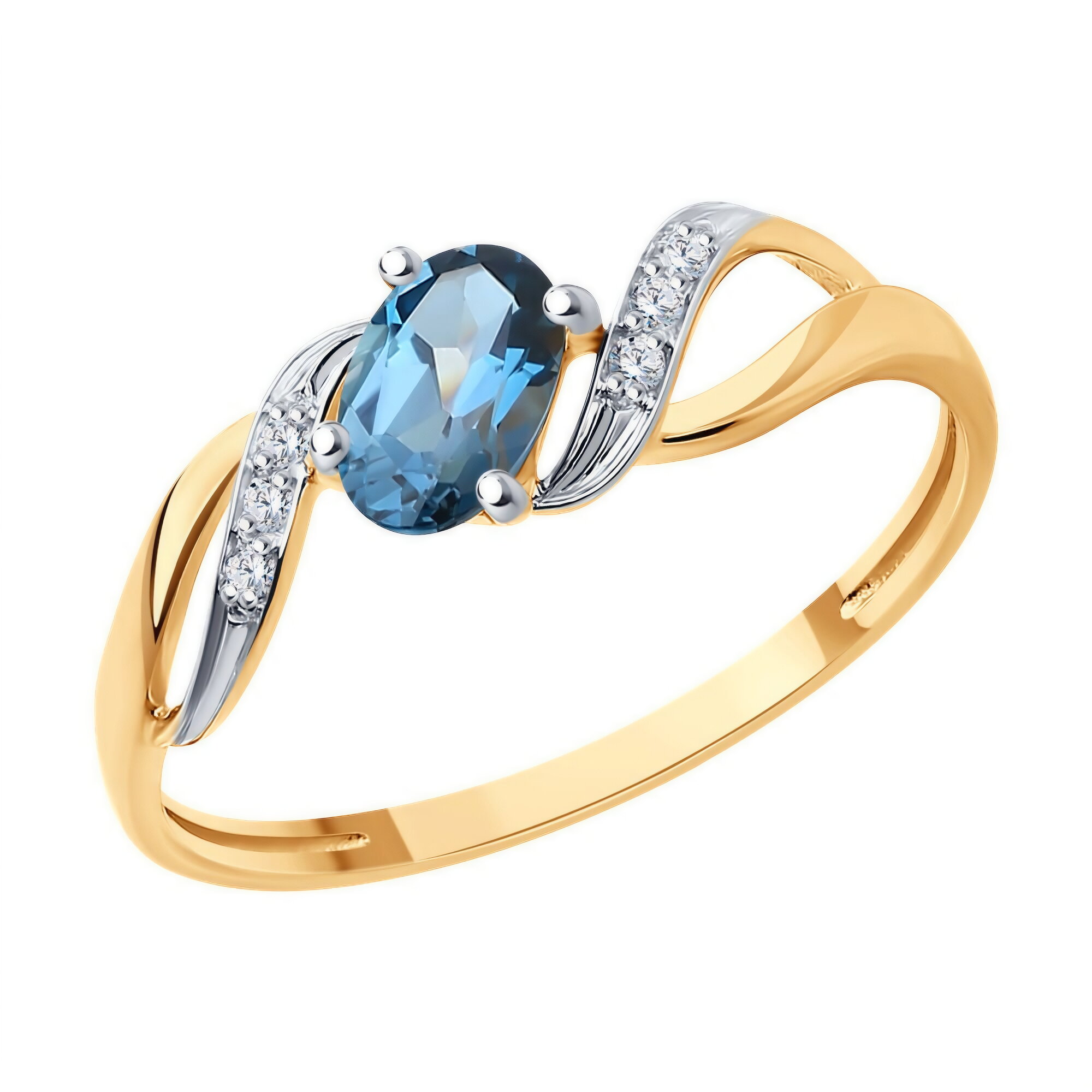 Кольцо, красное золото, 585 проба, Лондон топаз, бриллиант