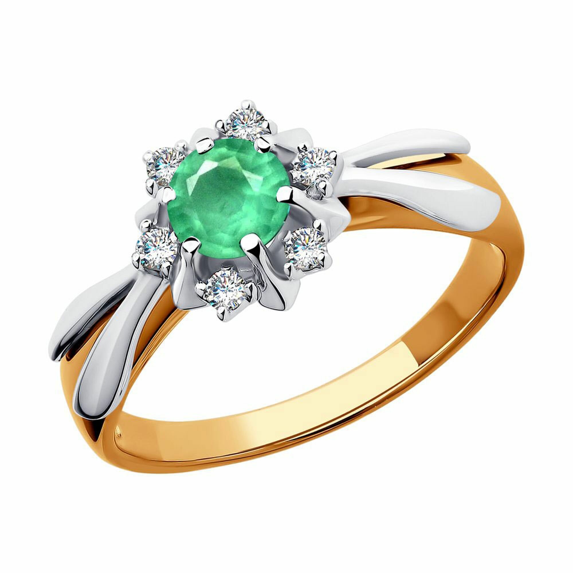 Кольцо, красное золото, 585 проба, бриллиант, изумруд