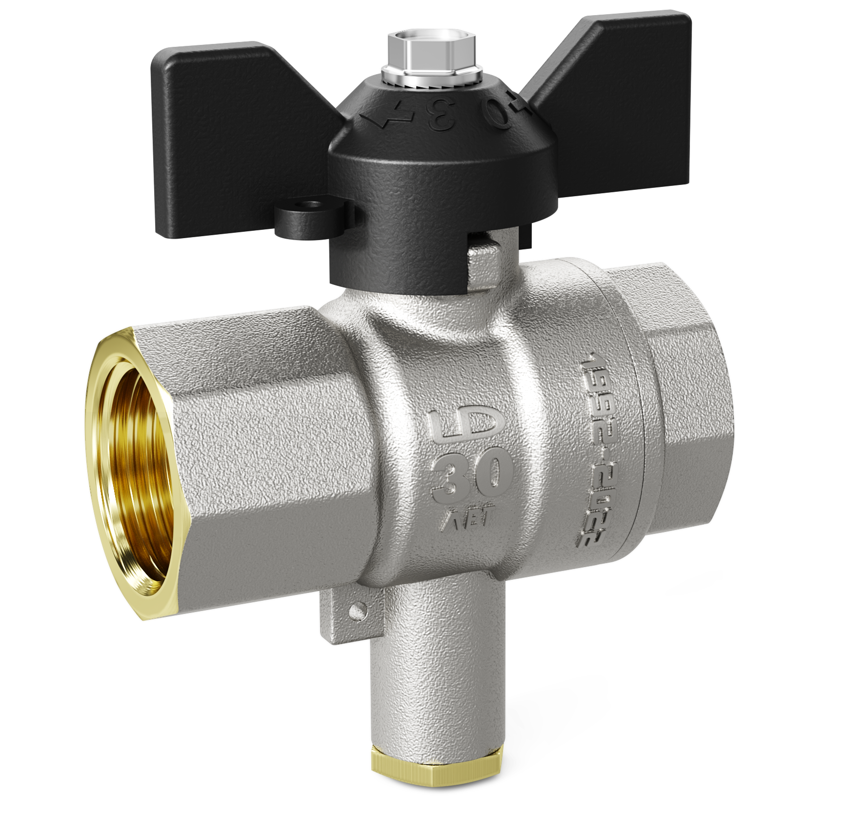 Кран шаровый LD Pride ВВ 1/2" бабочка, c отверстием для термометра