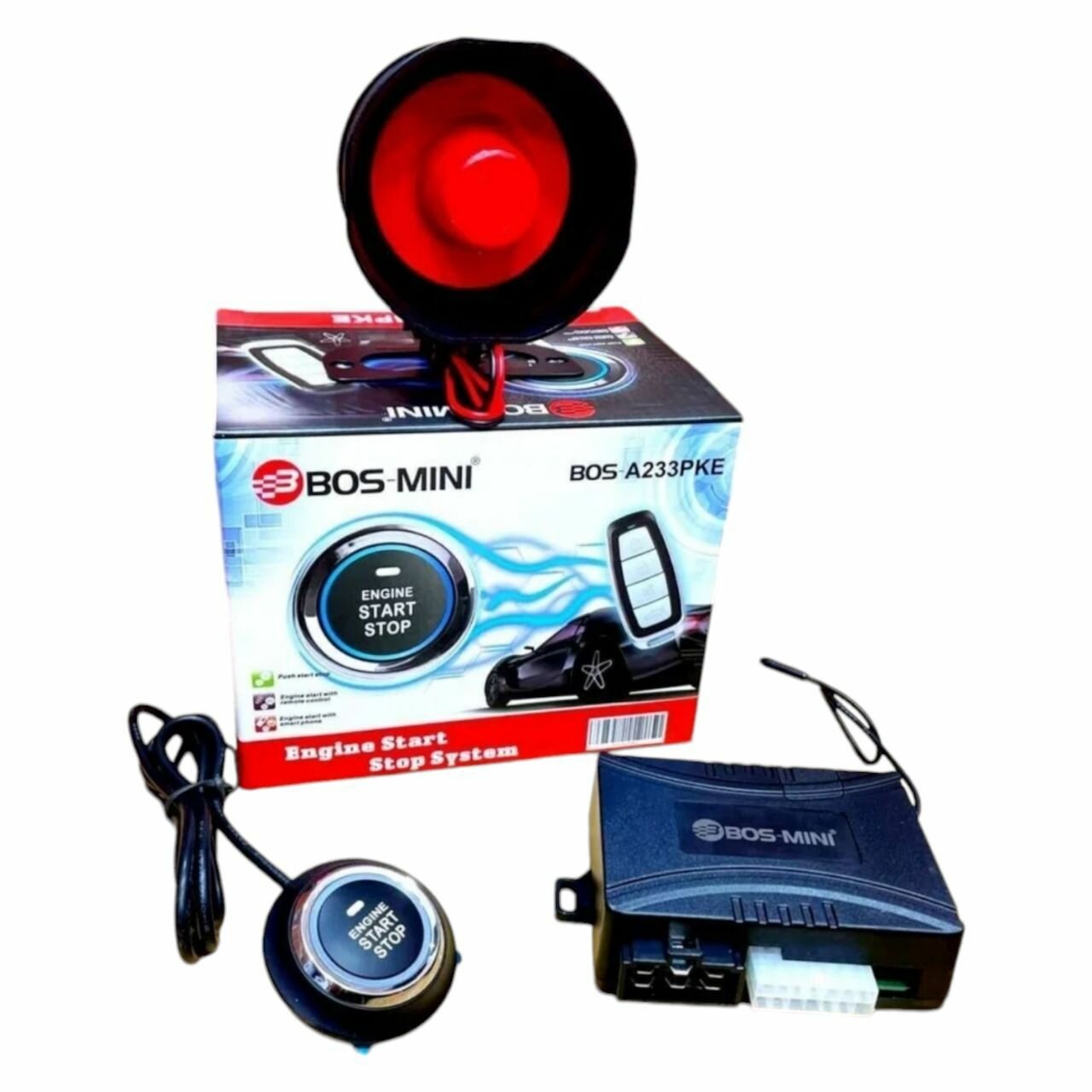 Автомобильная сигнализация c автозапуском Bos-Mini A233PKE с откидным ключом с односторонней связью и Кнопкой Старт-Стоп двигателя