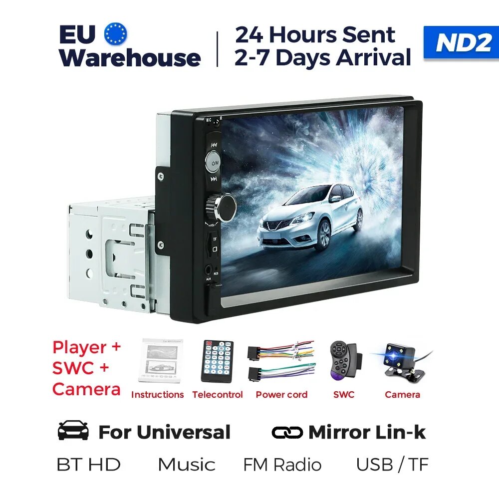 Автомагнитола Navifly с сенсорным экраном 7 дюймов, универсальный мультимедийный видеоплеер с поддержкой DSP, AUX, SWC, BT, USB, типоразмер 2 Din ND2 Camera Control